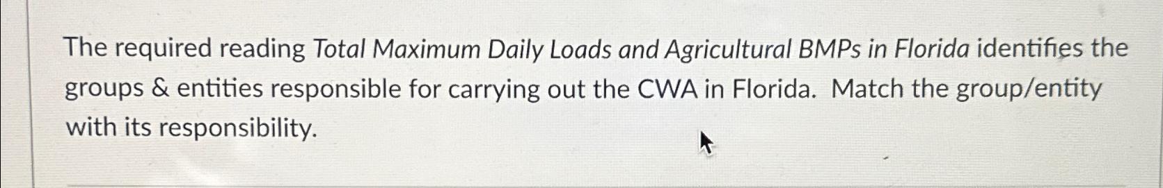 Solved The required reading Total Maximum Daily Loads and | Chegg.com