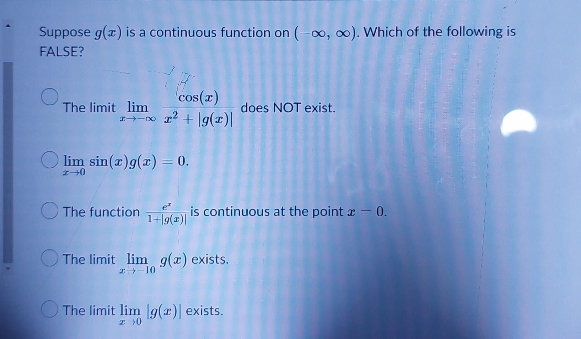 Solved Suppose g(x) is a continuous function on (-∞, ∞). | Chegg.com