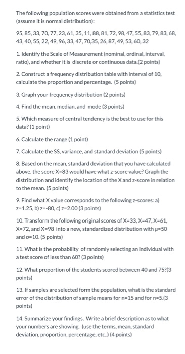 Solved The following population scores were obtained from a | Chegg.com