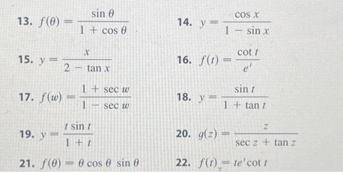 Solved 1-22 Differentiate. 1. f(x)=3sinx−2cosx 2. | Chegg.com