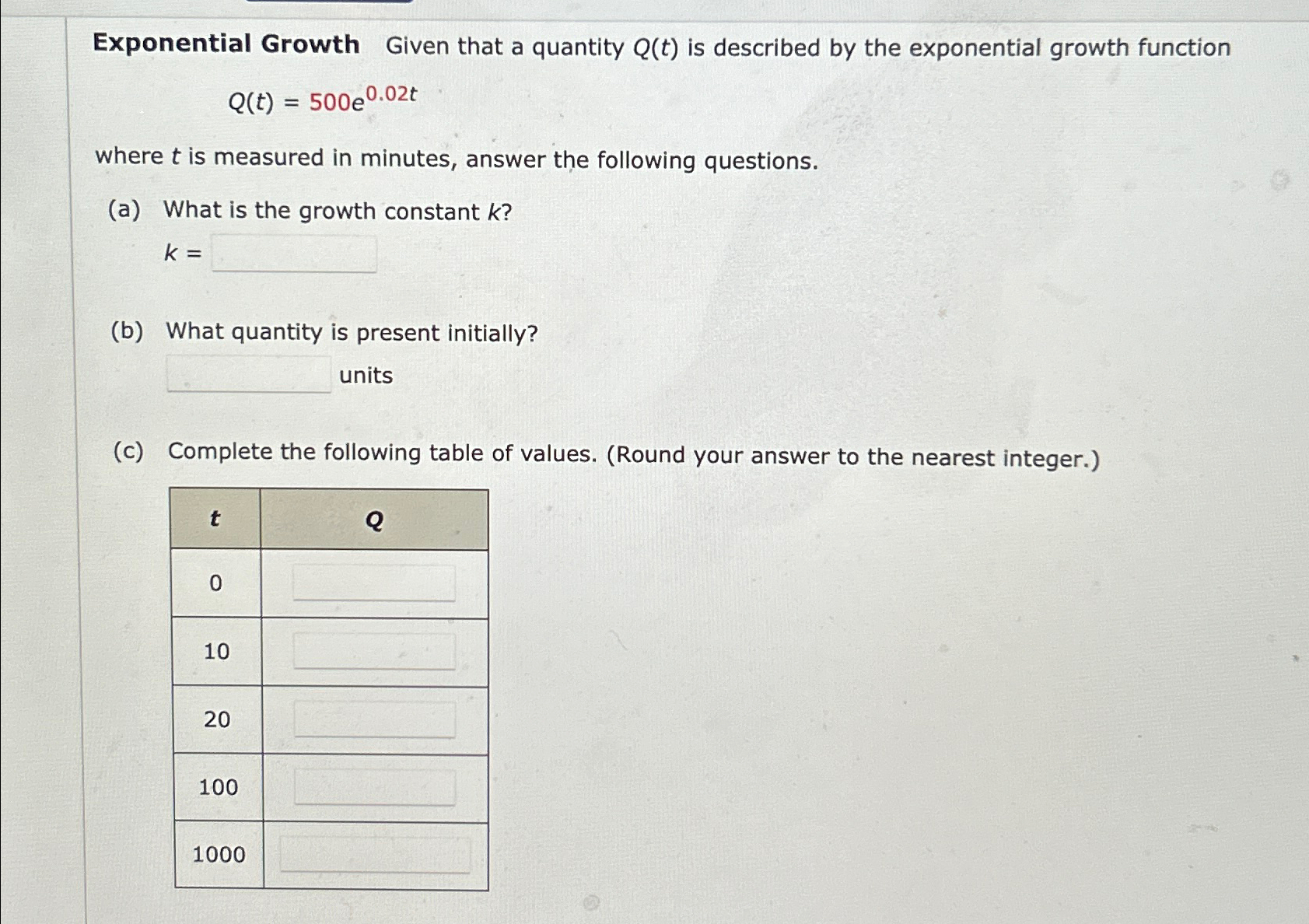 Solved Exponential Growth Given that a quantity Q(t) ﻿is | Chegg.com