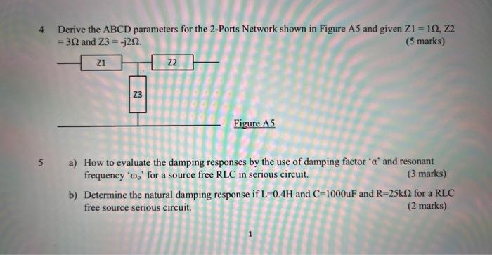 Solved Derive the ABCD parameters for the 2-Ports Network | Chegg.com