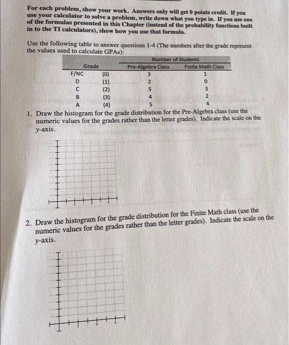 Solved For each problem, show your work. Answers only will | Chegg.com