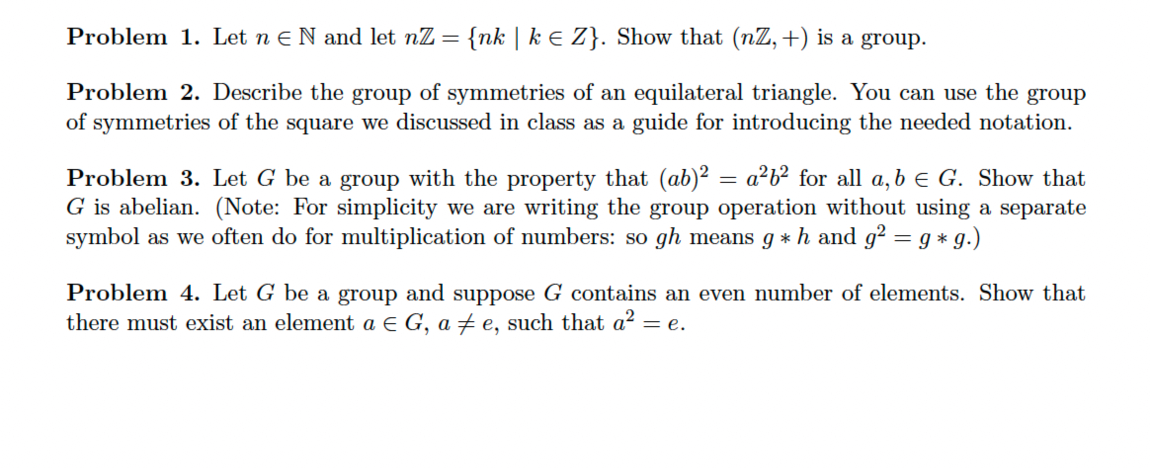 Solved Problem 1. ﻿Let ninN and let nZ={nk|kinZ}. ﻿Show that | Chegg.com