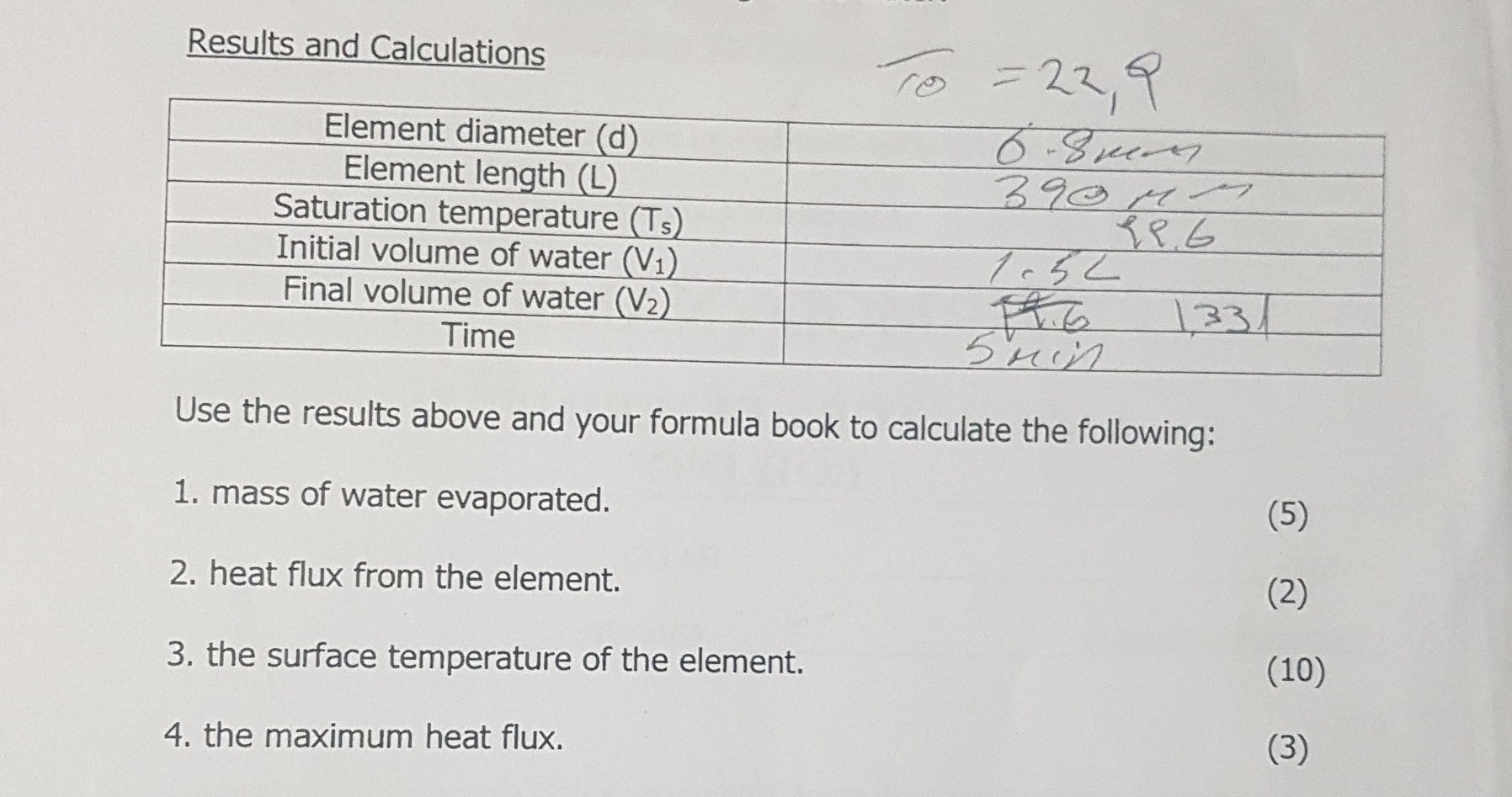 Solved Results and CalculationsUse the results above and | Chegg.com