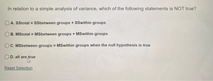 Solved In relation to a simple analysis of variance, which | Chegg.com