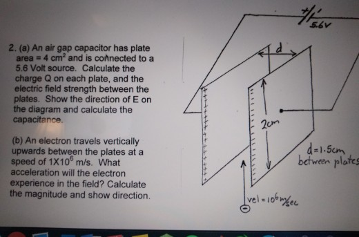 Solved (3) 2. (a) An air gap capacitor has plate area = 4 cm | Chegg.com