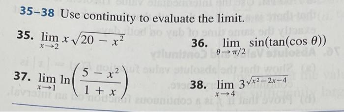 Solved 35-38 Use continuity to evaluate the limit. 35. | Chegg.com