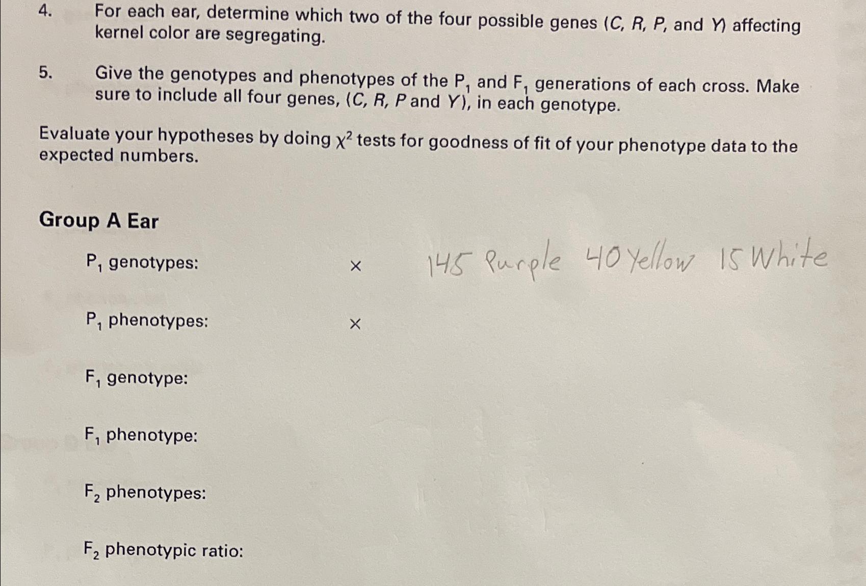 Solved For each ear, determine which two of the four | Chegg.com