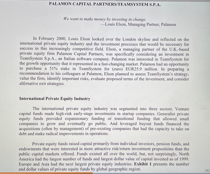 PALAMON CAPITAL PARTNERS/TEAMSYSTEM S.P.A. We want to | Chegg.com