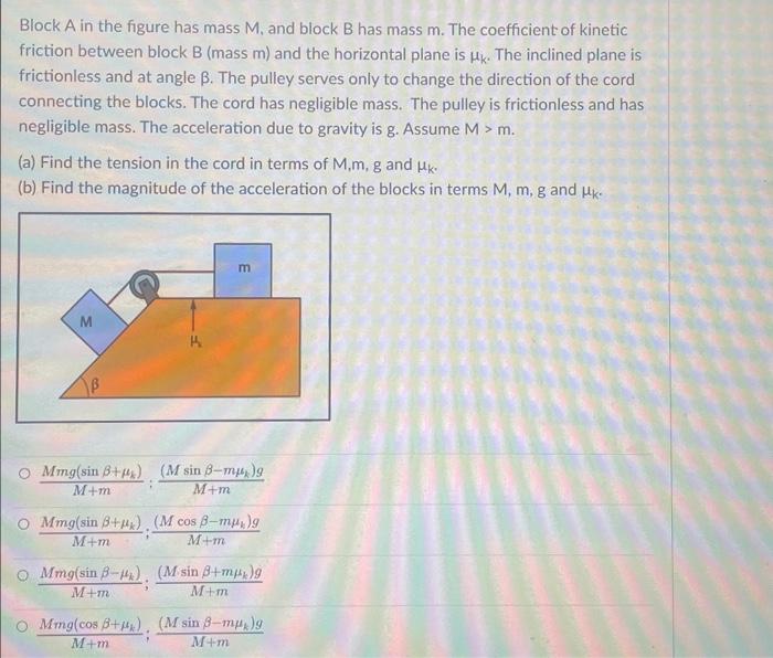 Solved Block A in the figure has mass M, and block B has | Chegg.com