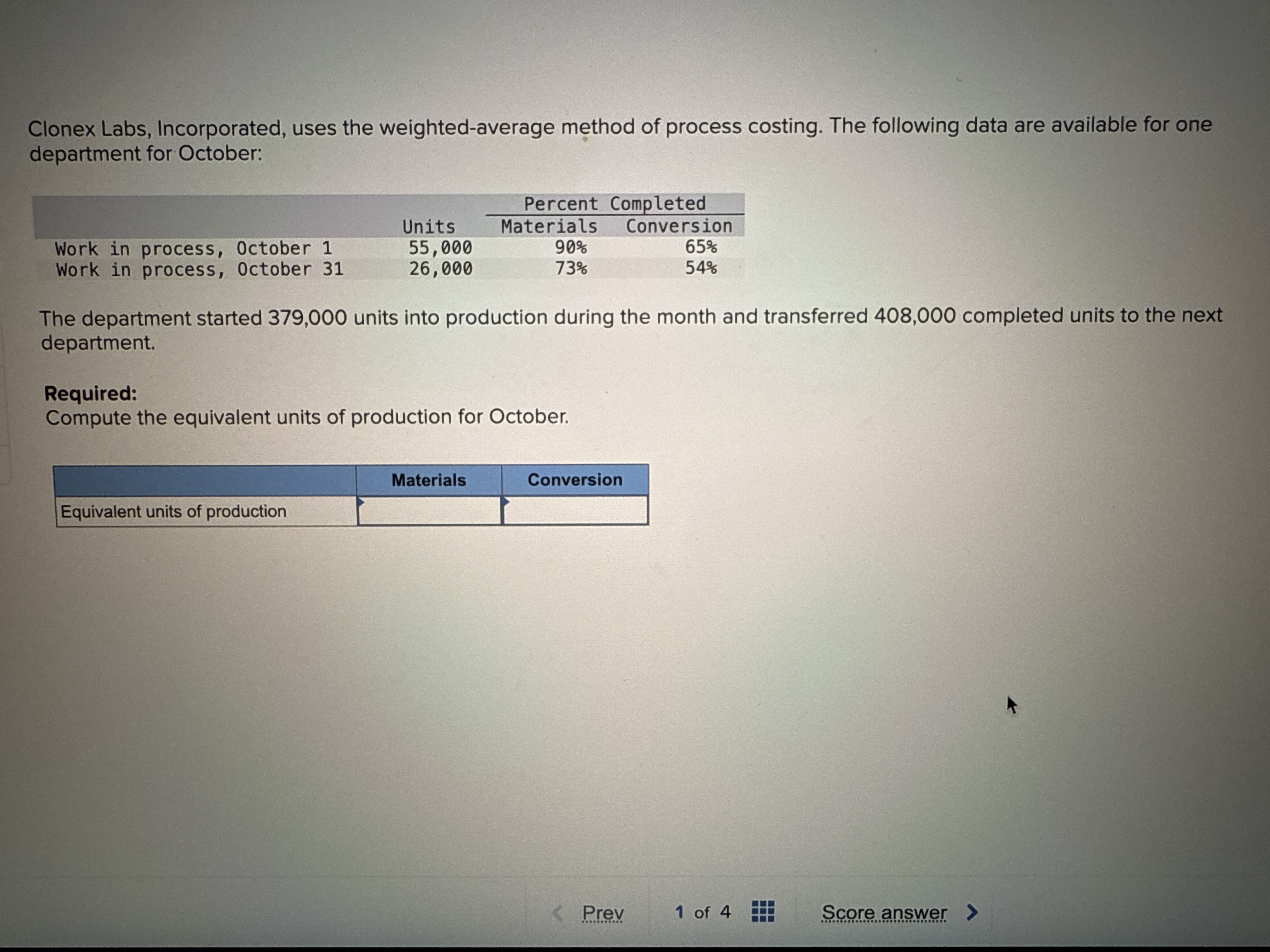 Solved Clonex Labs, Incorporated, uses the weighted-average | Chegg.com