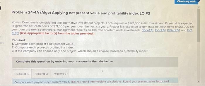 Solved Problem 24-4A (Algo) Applying net present value and | Chegg.com
