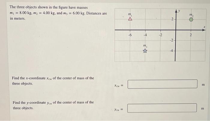 Solved The three objects shown in the figure have masses mi | Chegg.com