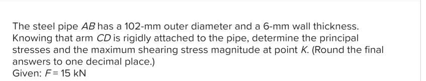 Solved The steel pipe AB has a 102-mm outer diameter and a | Chegg.com