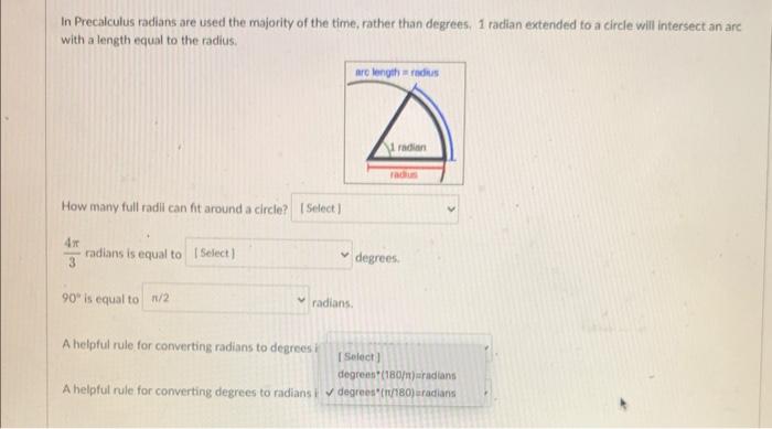 Solved In Precalculus radians are used the majority of the | Chegg.com