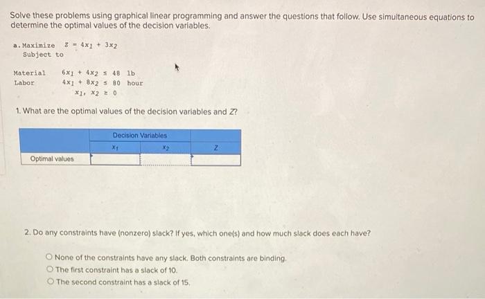 Solved Solve these problems using graphical linear | Chegg.com