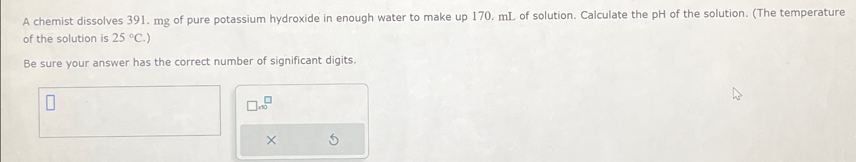 Solved A chemist dissolves 391. mg ﻿of pure potassium | Chegg.com