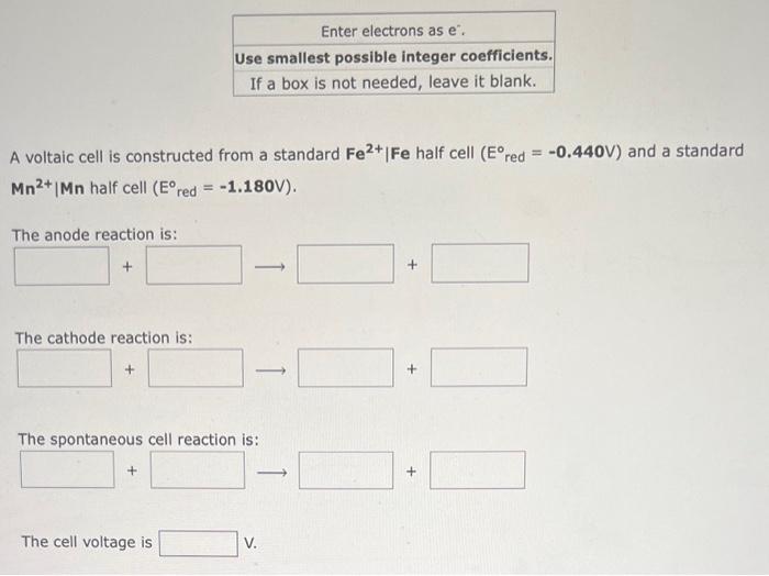 Solved A voltaic cell is constructed from a standard Fe2+∣Fe | Chegg.com