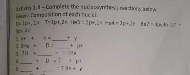 Solved Activity 14 - Complete the nucleosynthesis reactions | Chegg.com