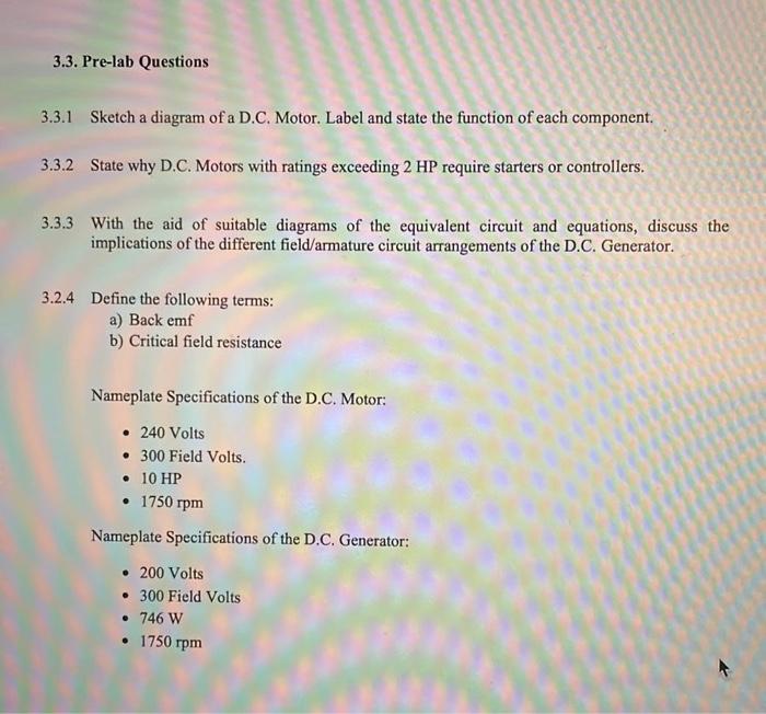 Solved 3.3. Pre-lab Questions 3.3.1 Sketch a diagram of a | Chegg.com