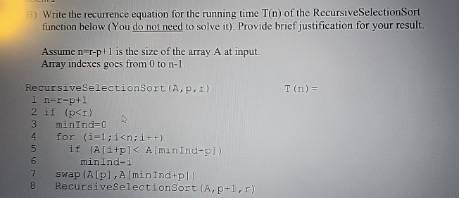 Solved Write the recurrence equation for the running time | Chegg.com