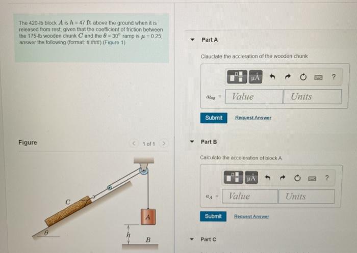 Solved The 420-ib block A is h 47 ft above the ground when | Chegg.com