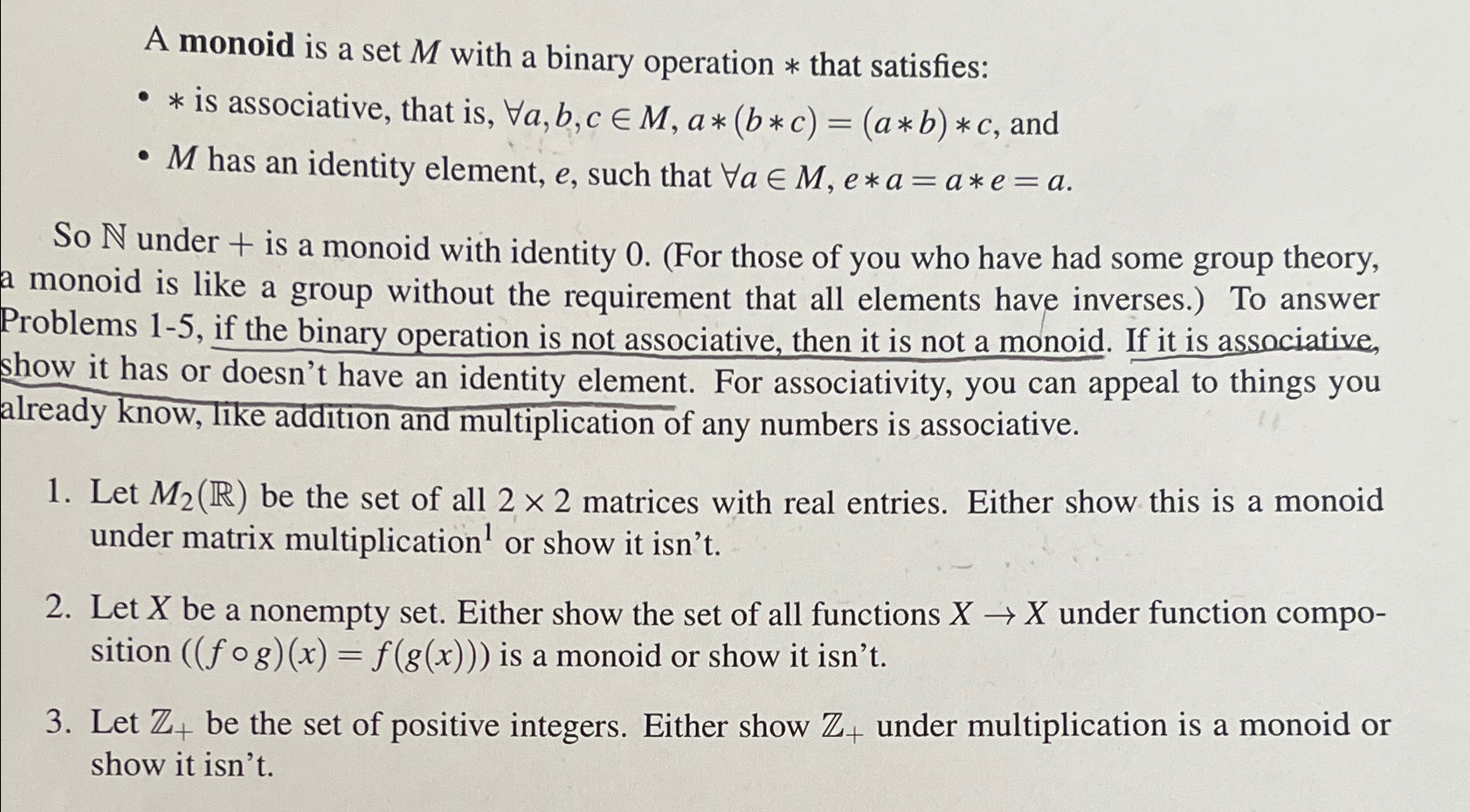 Solved A monoid is a set M ﻿with a binary operation ** ﻿that | Chegg.com