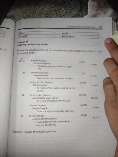 Solved NAME SCORE PROFESSOR SECTION reparing the Reversing | Chegg.com