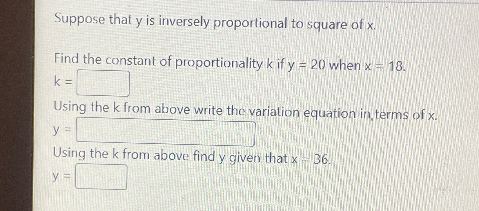 Solved Suppose that y ﻿is inversely proportional to square | Chegg.com
