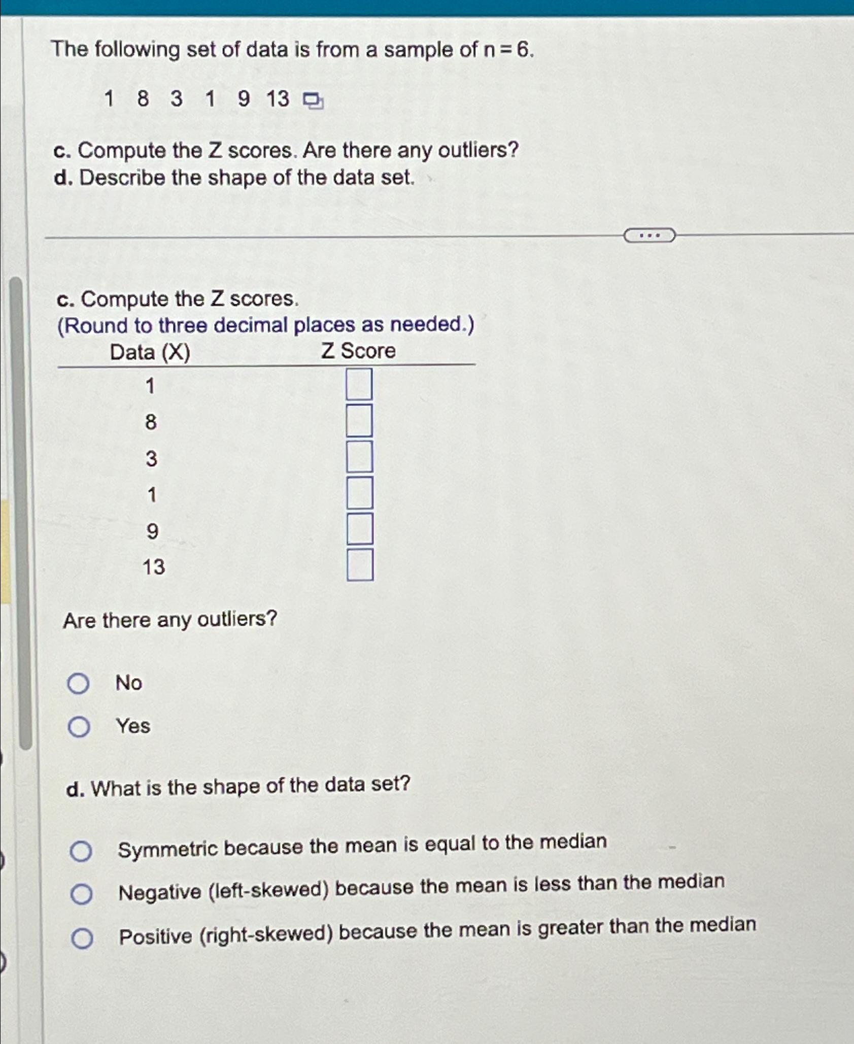 Solved The following set of data is from a sample of | Chegg.com
