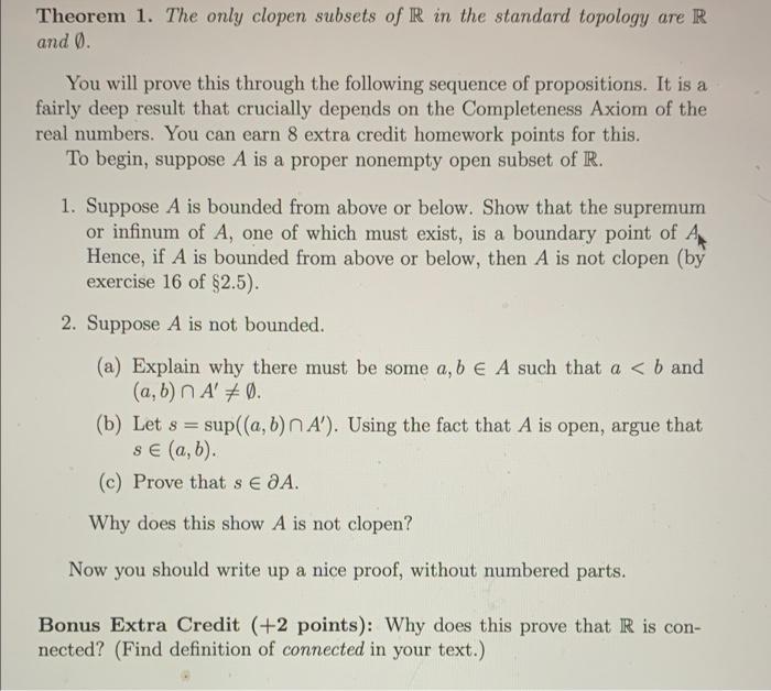 Solved Theorem 1. The only clopen subsets of R in the | Chegg.com