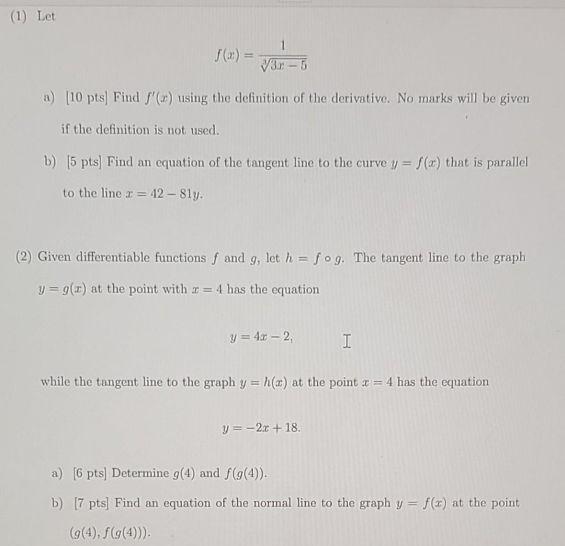 Solved (1) Let f(x)=33x−51 a) [10pts] Find f′(x) using the | Chegg.com