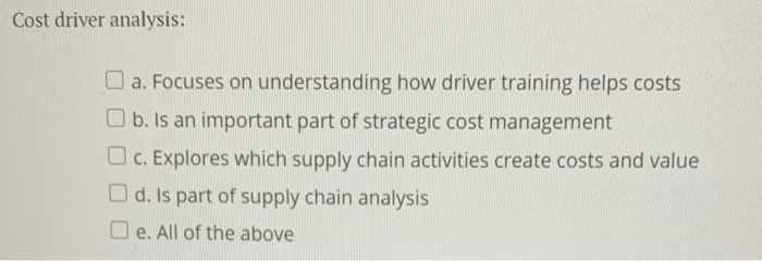 Solved Cost driver analysis: a. Focuses on understanding how | Chegg.com