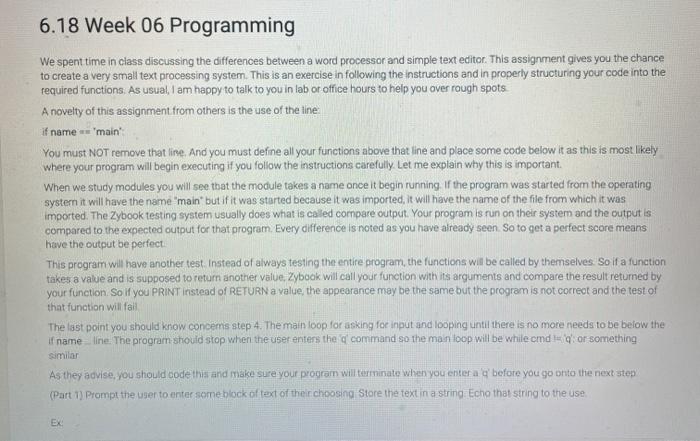 Solved 6.18 Week 06 Programming We spent time in class | Chegg.com