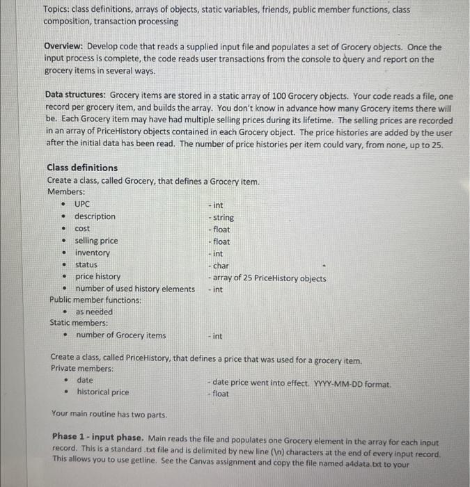 Solved Topics: class definitions, arrays of objects, static | Chegg.com