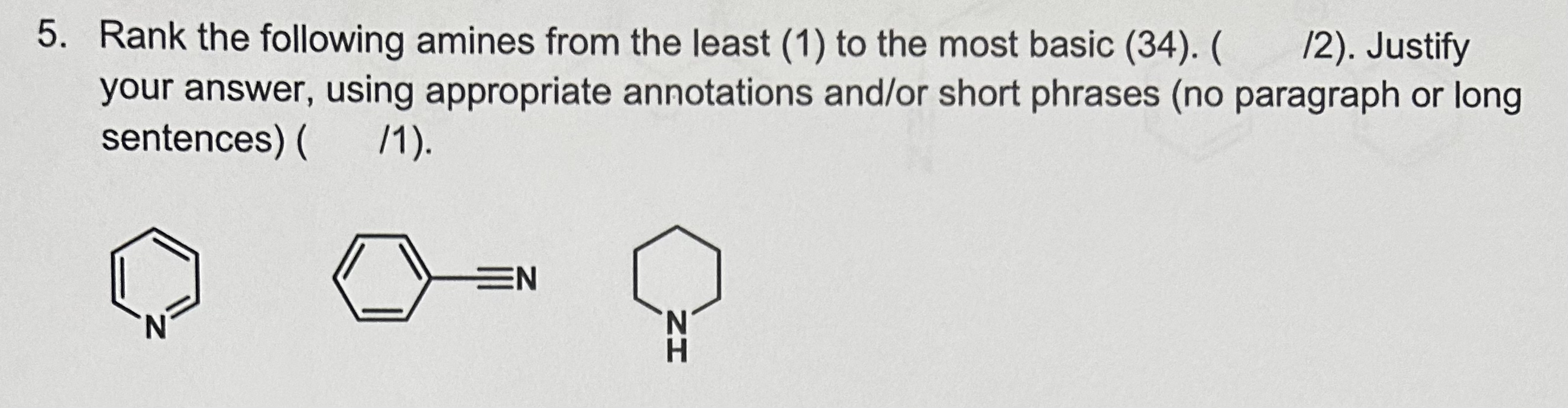 Solved Rank the following amines from the least (1) ﻿to the | Chegg.com