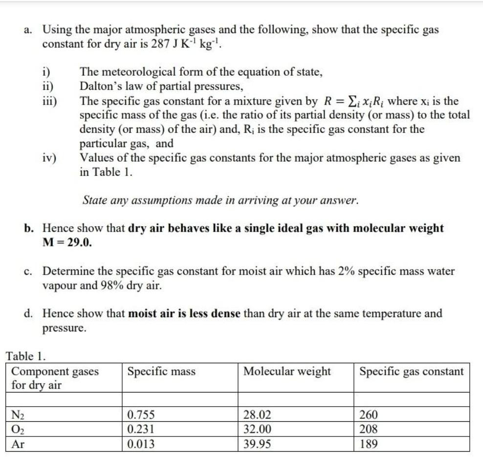 Solved a. Using the major atmospheric gases and the | Chegg.com