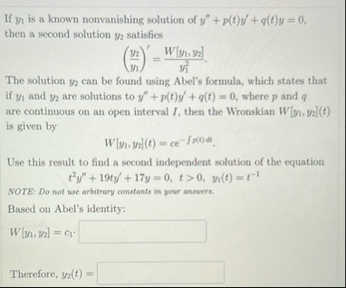 Solved If y1 ﻿is a known nonvanishing solution of | Chegg.com
