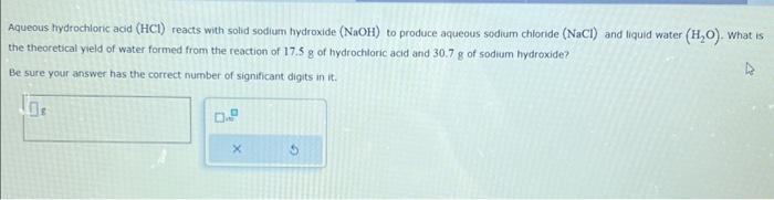 Solved Aqueous hydrochloric acid (HCl) reacts with solid | Chegg.com