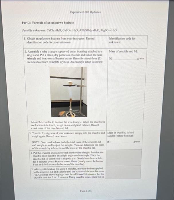 Experiment 605 Hydrates Student Name Student ID | Chegg.com