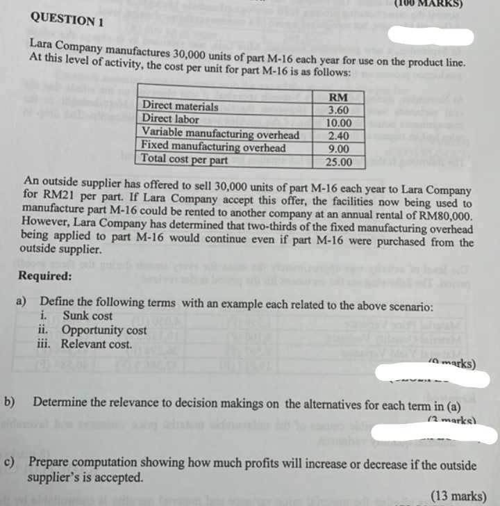 Solved QUESTION 1Lara Company manufactures 30,000 ﻿units of | Chegg.com