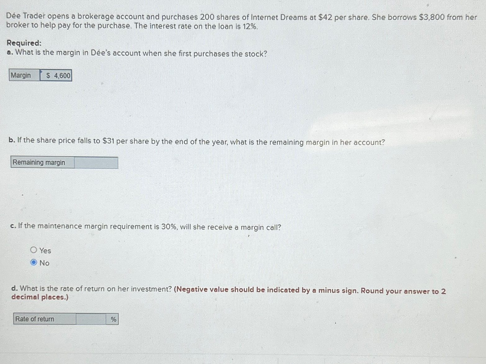 Solved Dée Trader opens a brokerage account and purchases | Chegg.com