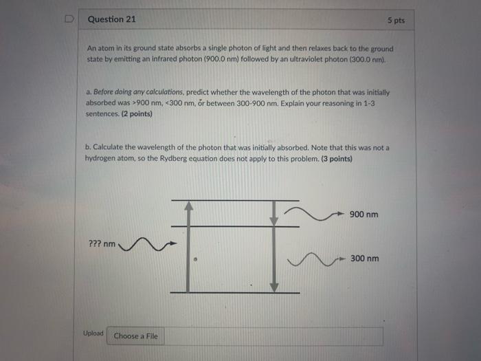 Solved Question 21 5 Pts An Atom In Its Ground State Absorbs
