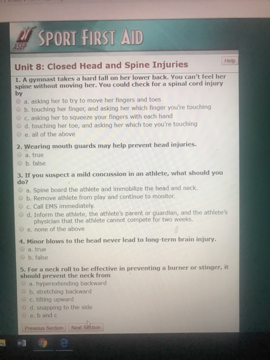 Solved 2 SPORT FIRST AID ASEP Unit 6: Moving Injured or Sick | Chegg.com