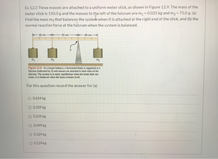 Solved Ex 12.3 Three masses are attached to a uniform meter | Chegg.com