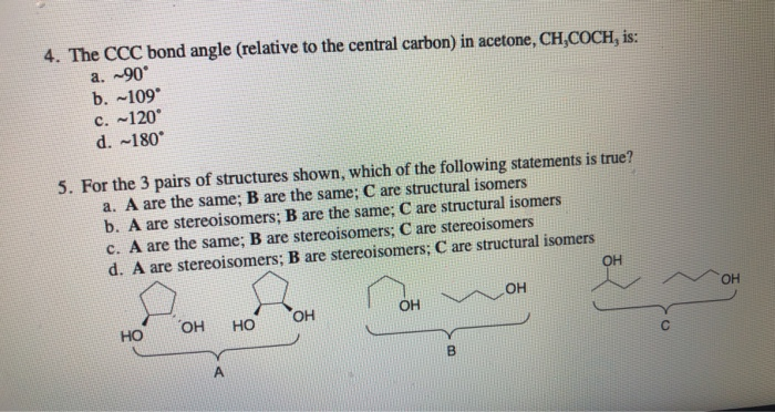 Solved 4. The CCC bond angle (relative to the central | Chegg.com