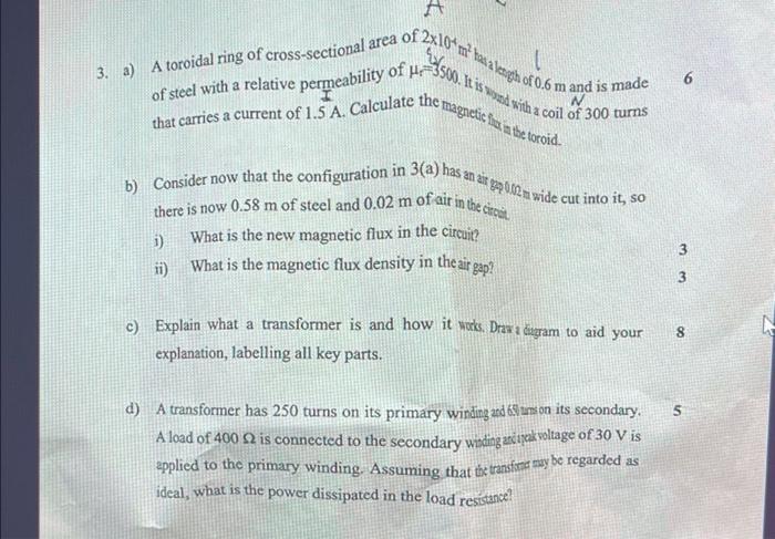 Solved 3. a) A toroidal ring of cross-sectional area of \\( | Chegg.com