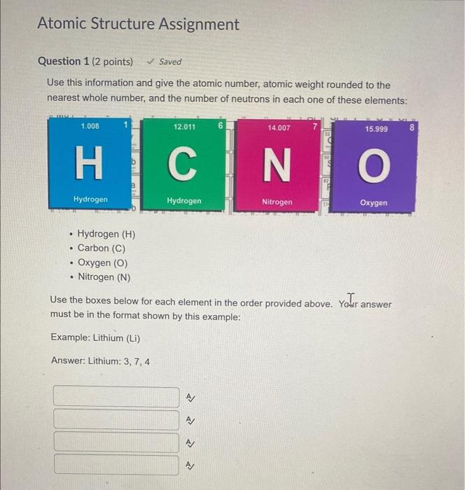 Solved Atomic Structure Assignment Question 1 (2 points) | Chegg.com