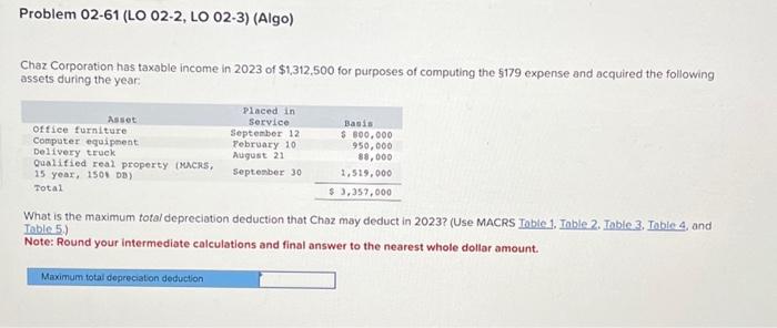 Solved Problem 02-60 (LO 02-2, LO 02-3) (Algo) Assume that | Chegg.com